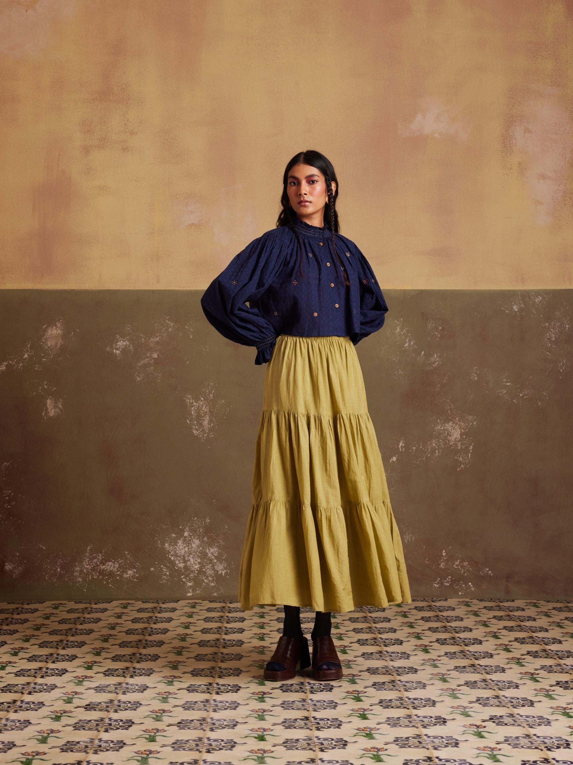 Elsa Set | Hand Embroidered Cotton Short Top With Tiered Skirt – Cord Studio