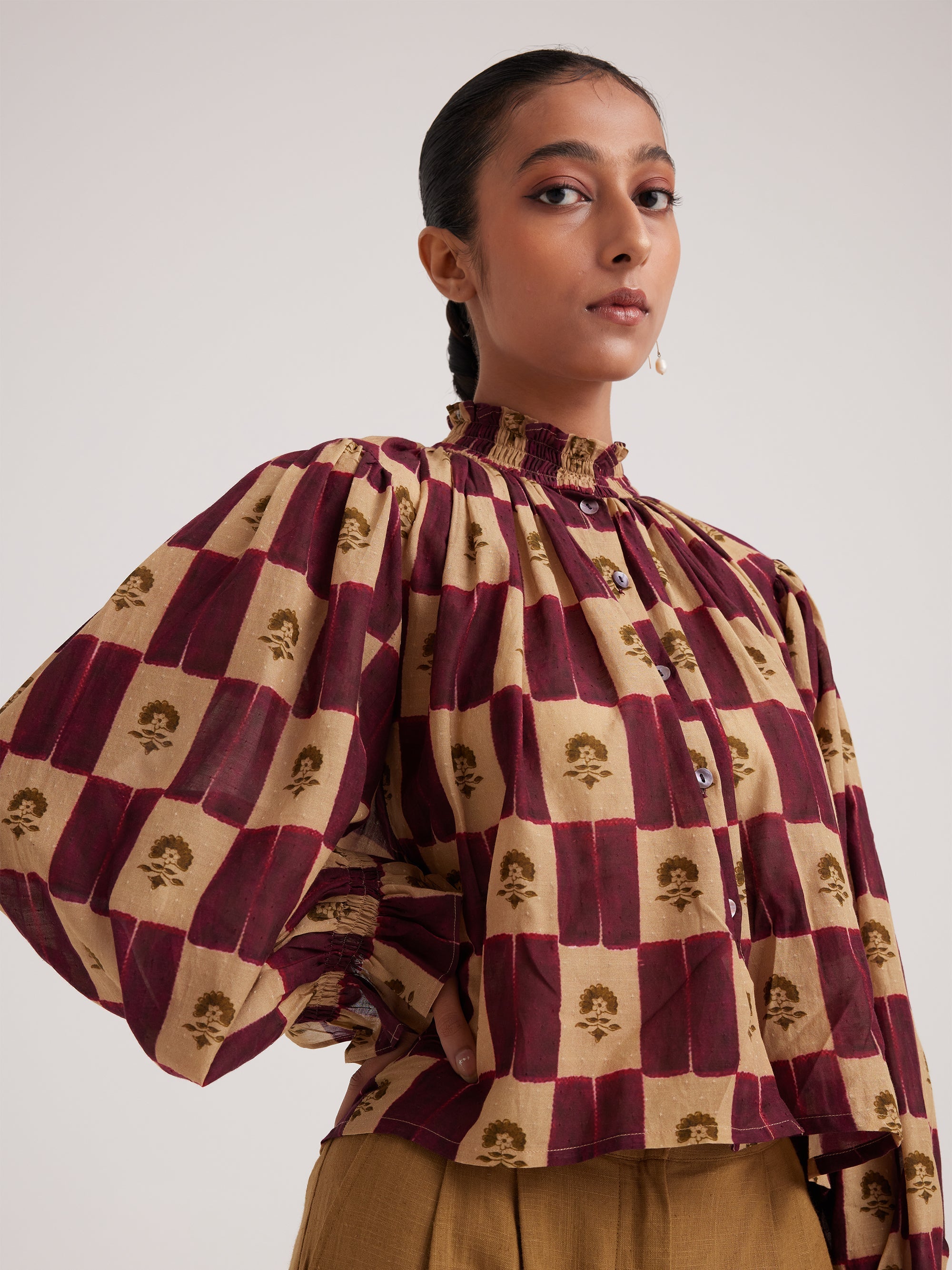 Elsa Top | Stamp Check Printed Top | CordStudio – Cord Studio