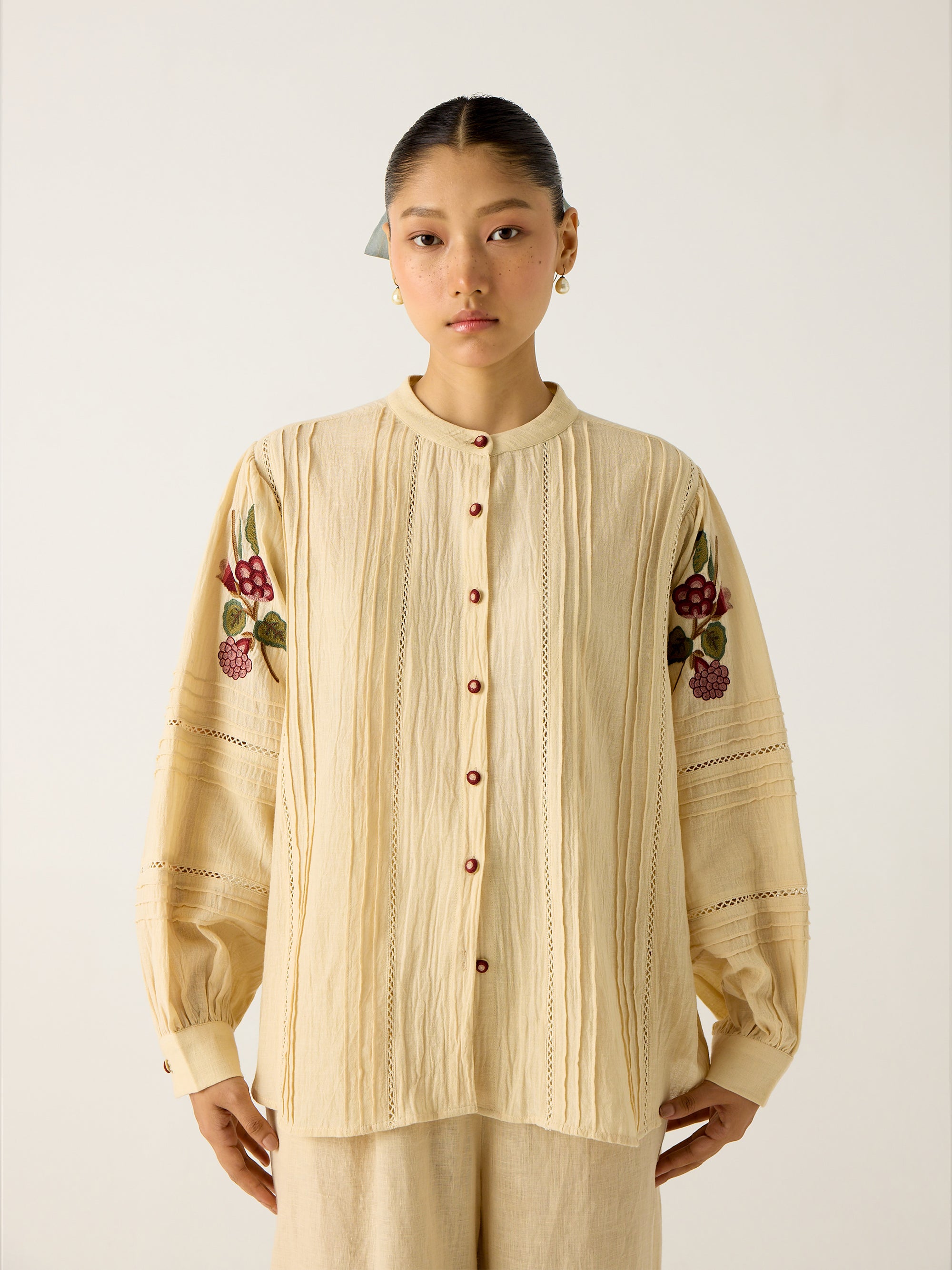 Hazel Top - Ivory Embroidery – Cord Studio