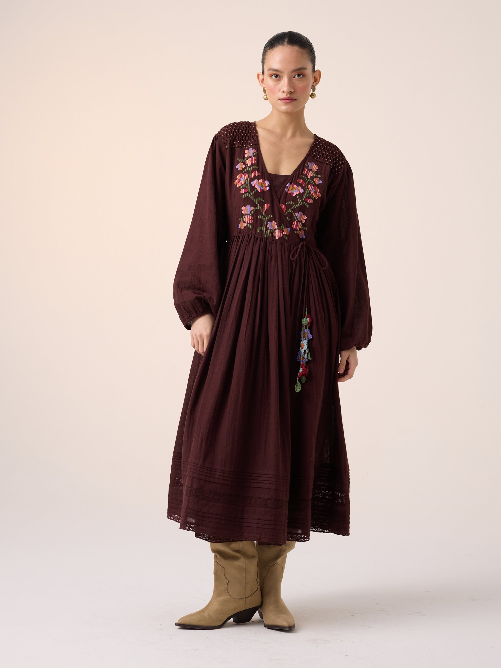 Poem Dress - Maroon Pixel Embroidery – Cord Studio