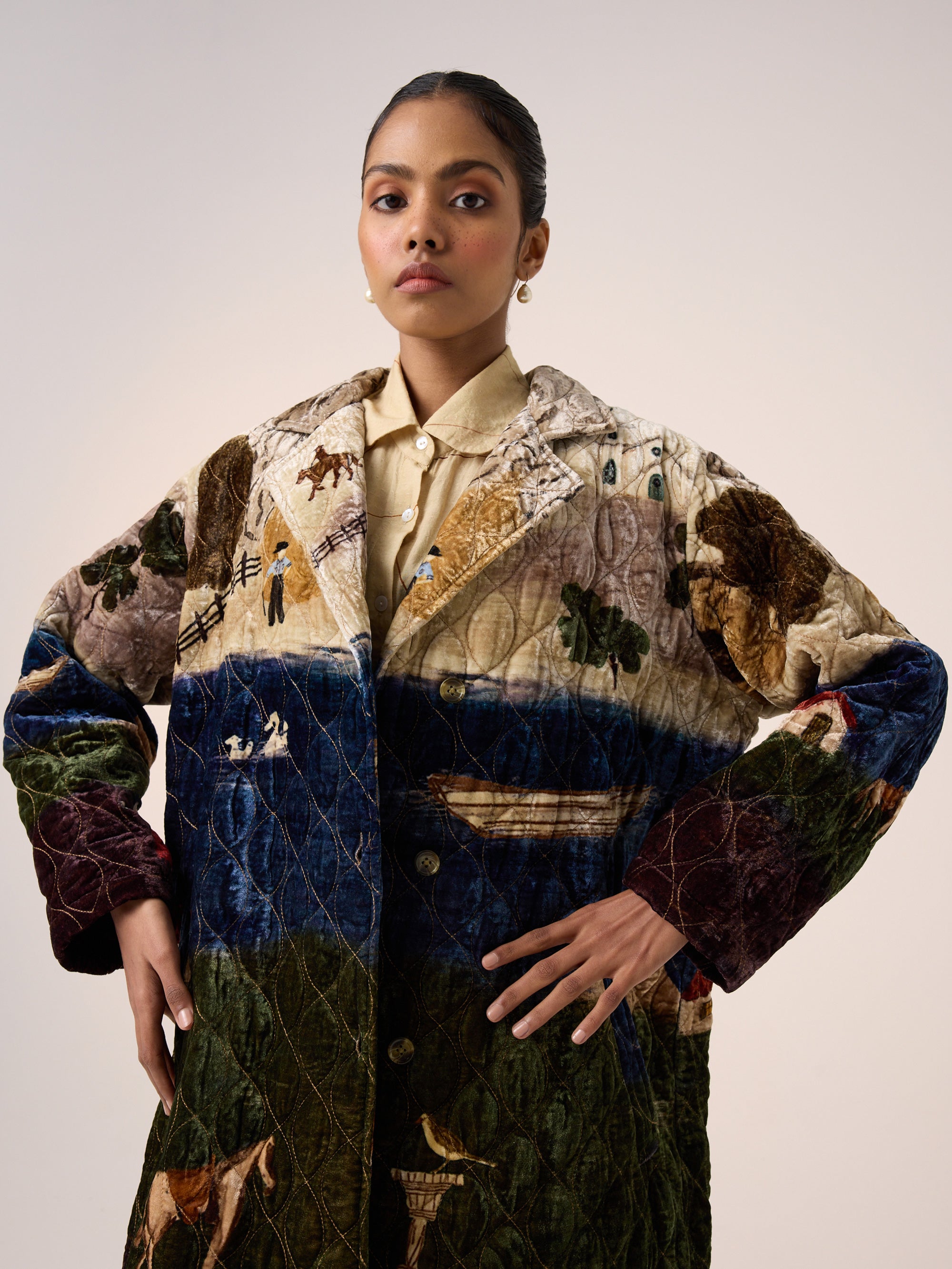Norma Jacket - Village Print Quilted Velvet with Notch Collar – Cord Studio