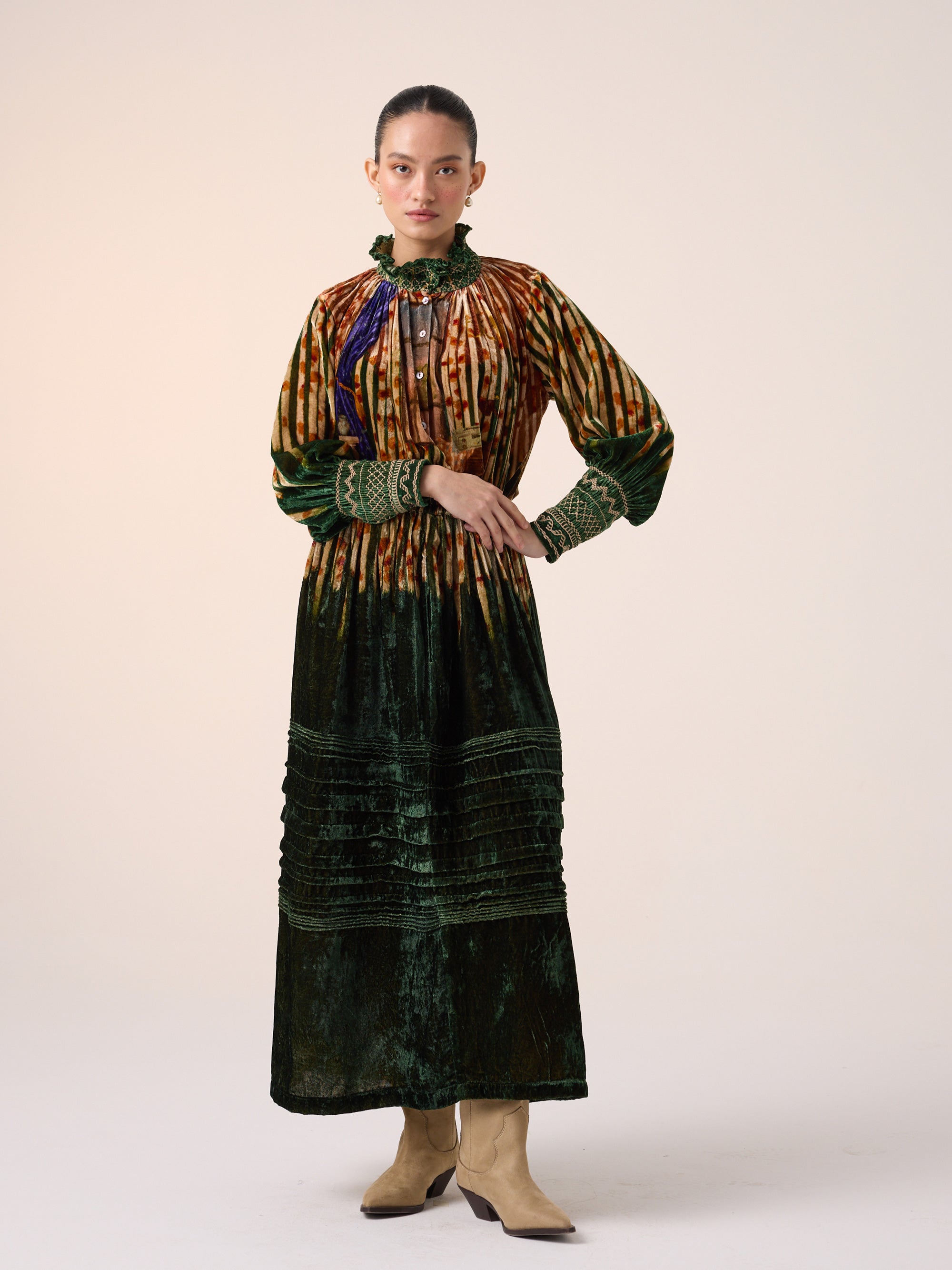 Farmer Set - Cozy Velvet Top & Skirt with Village Print – Cord Studio