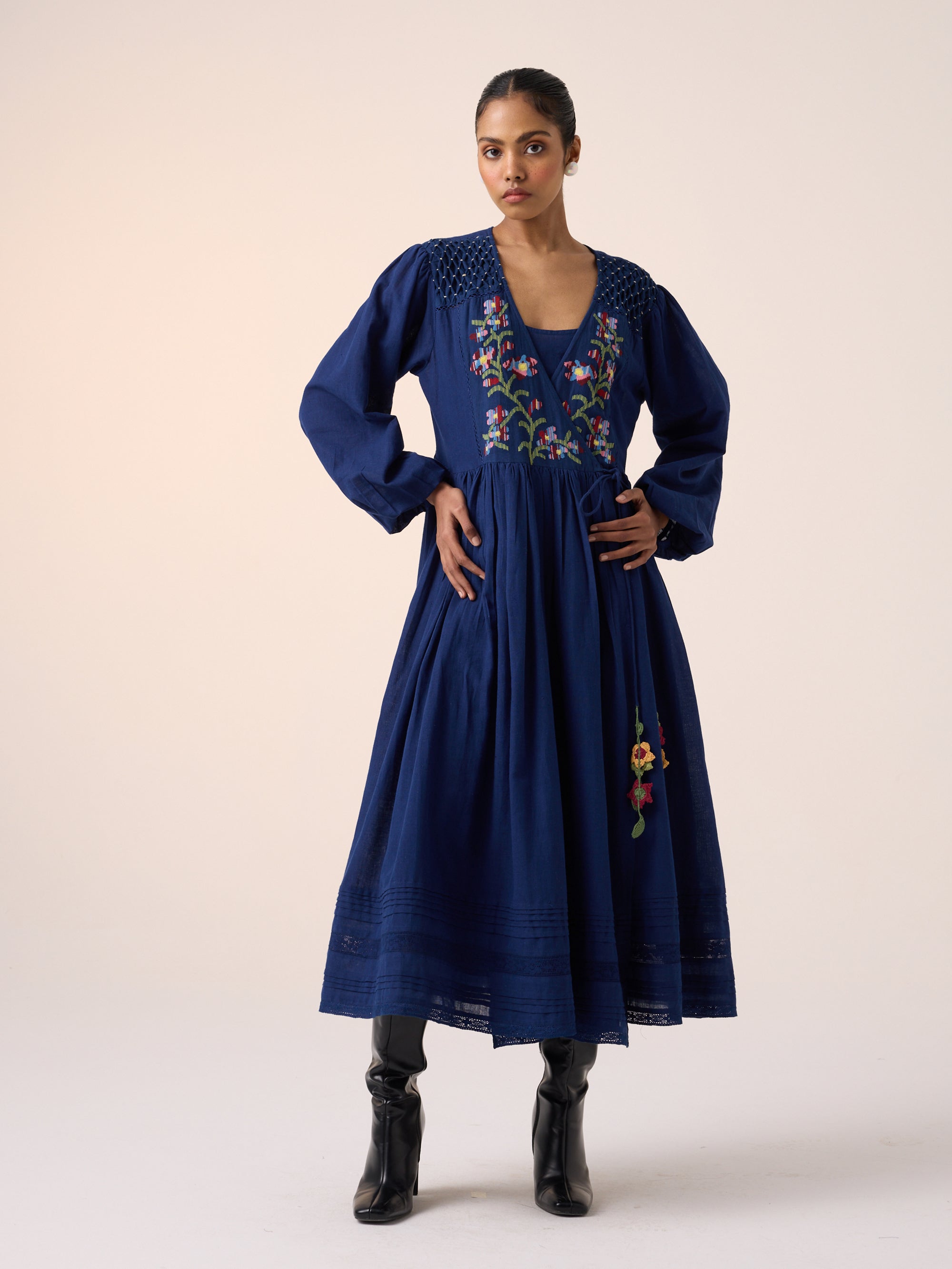 Poem Dress - Blue Pixel Embroidery – Cord Studio