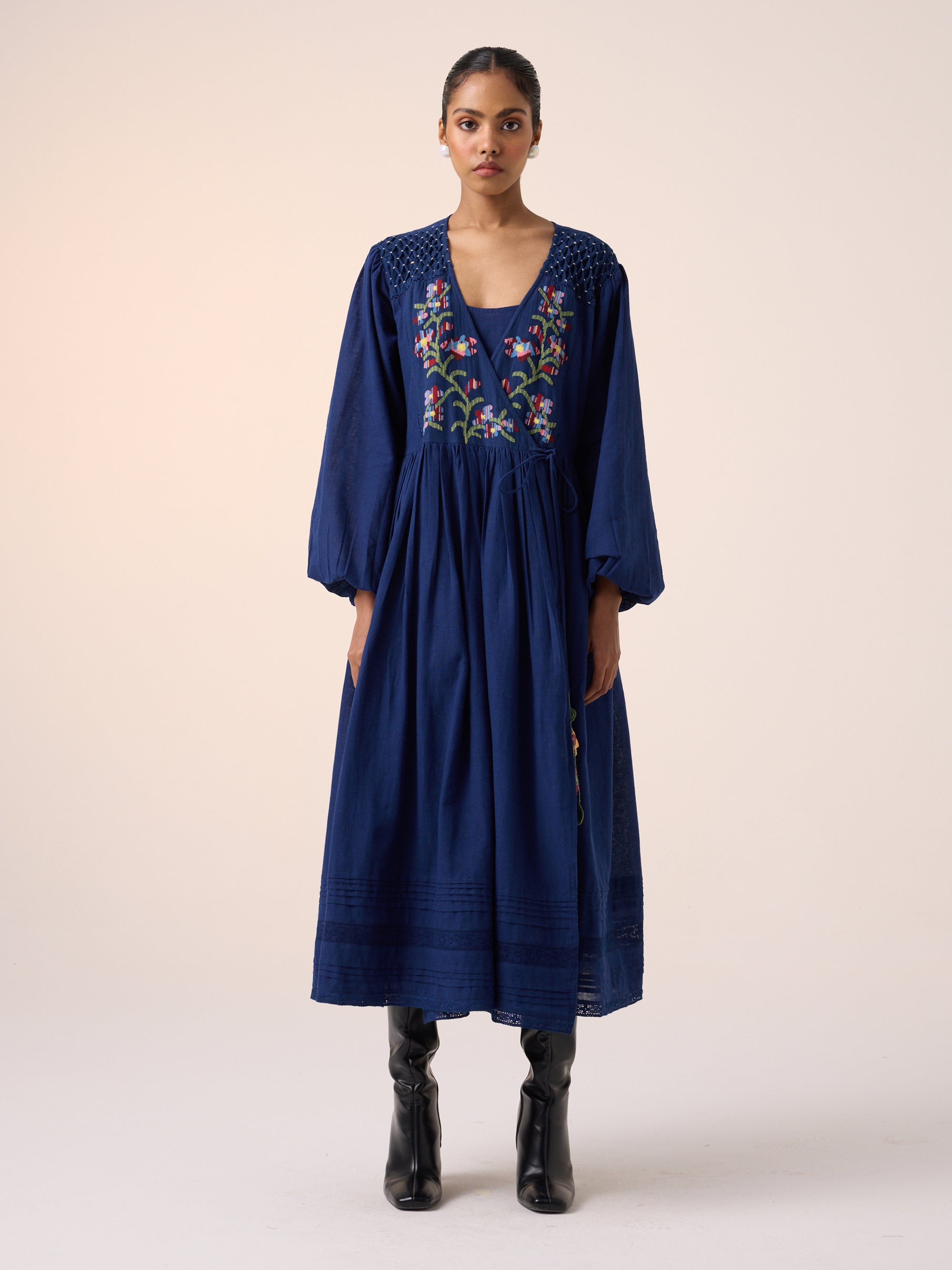 Poem Dress - Blue Pixel Embroidery – Cord Studio