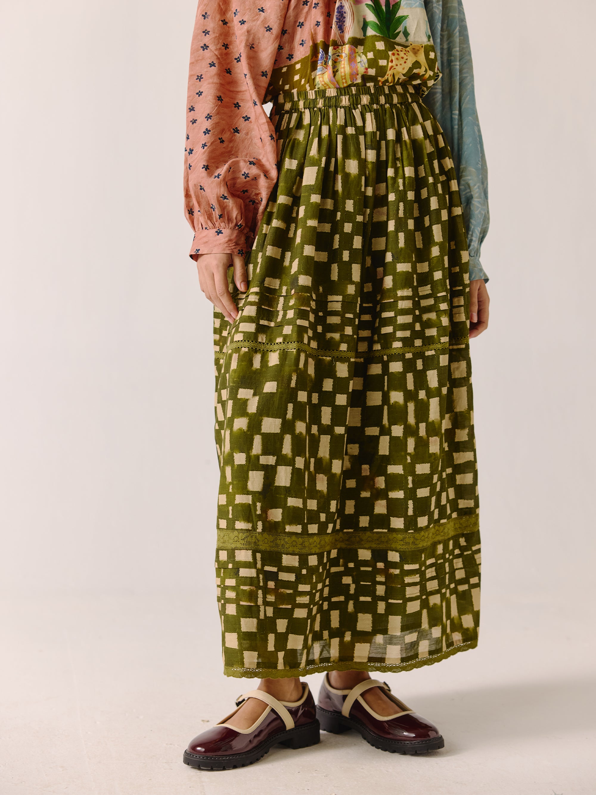 Emily Skirt in Alice Olive Checks Print – Cord Studio